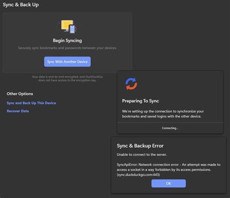 Sync And Backup Error Rduckduckgo
