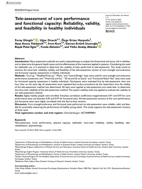 Pdf Tele Assessment Of Core Performance And Functional Capacity Reliability Validity And