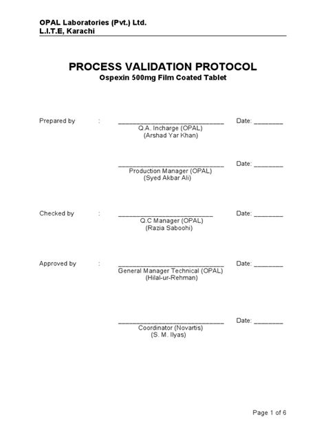 Process Validation Protocol 500 Mg Tablet Pdf Nature