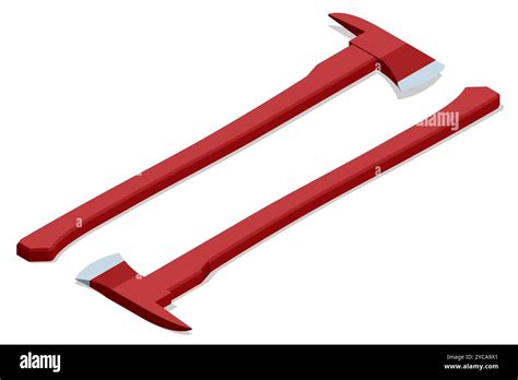 Isometric Red Wooden Axe That Is Used In Fires Dangerous Work Of