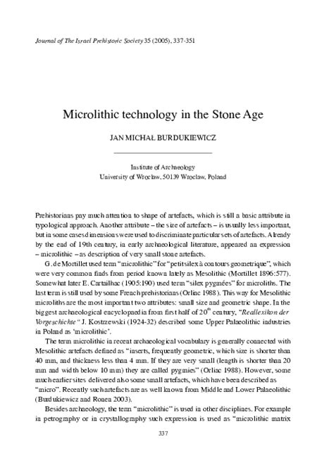 Pdf Microlithic Technology In The Stone Age