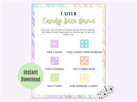 Easter Candy Dice Game Printable Easter Party Game Easter Classroom
