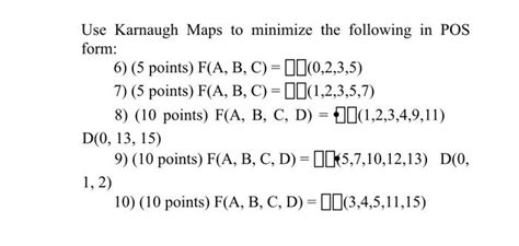 solved use karnaugh maps to minimize the following in pos