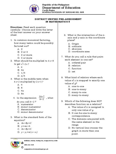 Grade 8 Questinnaire Final Pdf Cartesian Coordinate System Mathematics