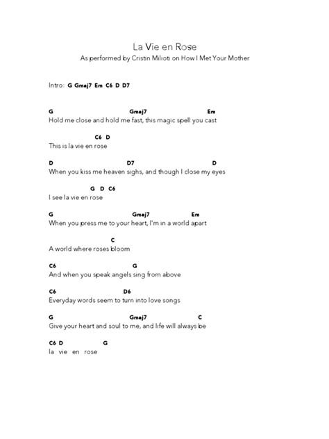 La Vie En Rose Chords Guitar Sheet And Chords Collection