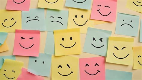 Smiley And Frowning Faces On Colorful Sticky Notes Premium Ai