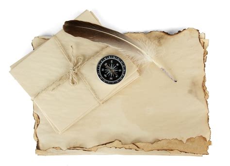 Premium Photo Old Paper Letters And Compass Isolated On White