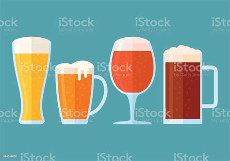 Set Of Beer Glasses Different Types Of Beer Stock Illustration