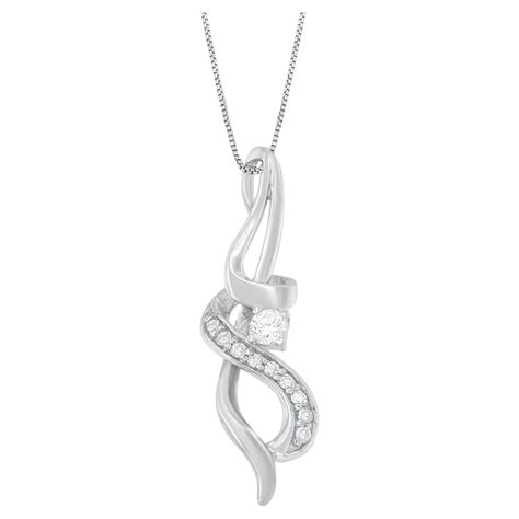 10k White Gold 18 Carat Round Cut Diamond Layered Spiral Pendant