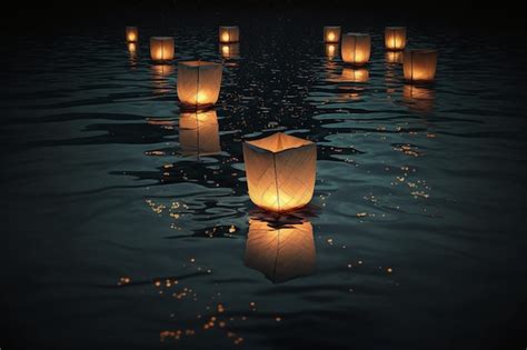 Premium Photo Lanterns Floating In The Water At Night