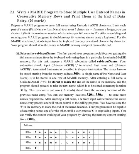 solved 2 1 write a marie program to store multiple user