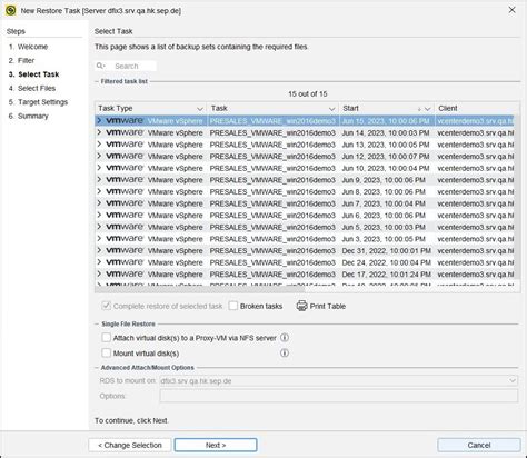 Source VMware Restore SEPsesam