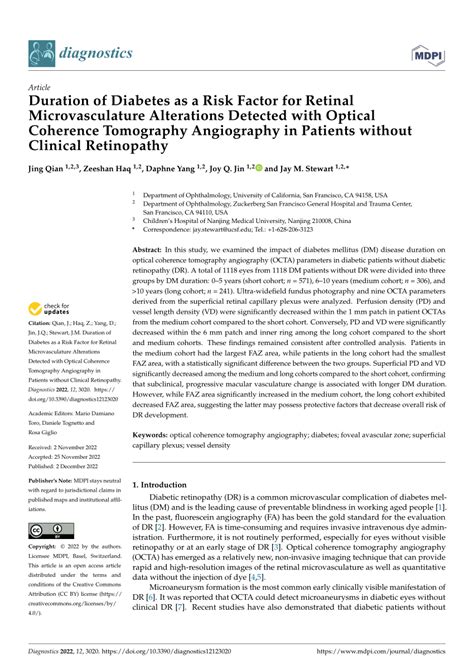 Pdf Duration Of Diabetes As A Risk Factor For Retinal Microvasculature Alterations Detected