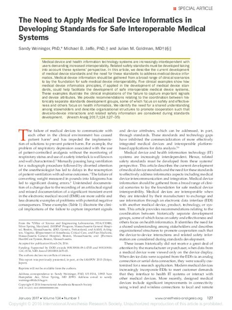 Pdf The Need To Apply Medical Device Informatics In Developing Standards For Safe