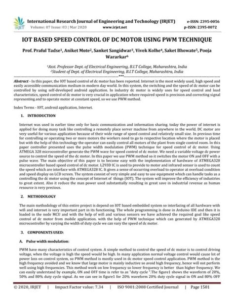 Irjet Iot Based Speed Control Of Dc Motor Using Pwm Technique Pdf