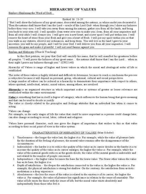 Hierarchy Of Values Pdf Pleasure Morality