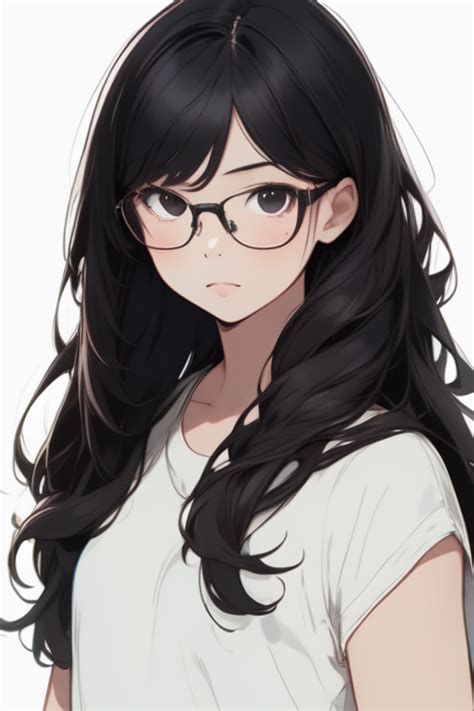 Anime Girl With Black Hair And Glasses