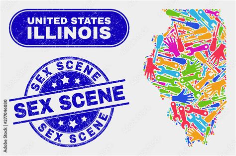 Tools Illinois State Map And Blue Sex Scene Distress Seal Stamp Colored Vector Illinois State