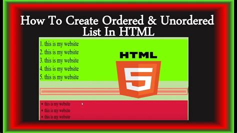 Html Tutorials For Beginners Ordered And Unordered List In Html Youtube
