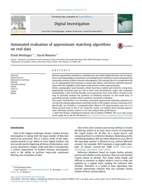 Pdf Automated Evaluation Of Approximate Matching Algorithms On Real Data