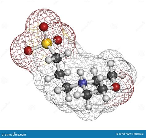Mops Buffering Agent Molecule 3d Rendering Atoms Are Represented As