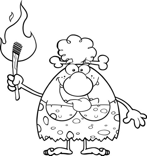 Premium Vector Black And White Smiling Cave Woman Cartoon Mascot