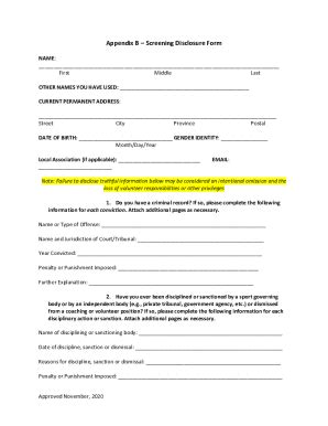 Fillable Online Appendix B Screening Disclosure Form Fax Email Print PdfFiller