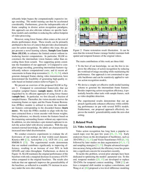 Sample Less Learn More Efficient Action Recognition Via Frame Feature Restoration Deepai