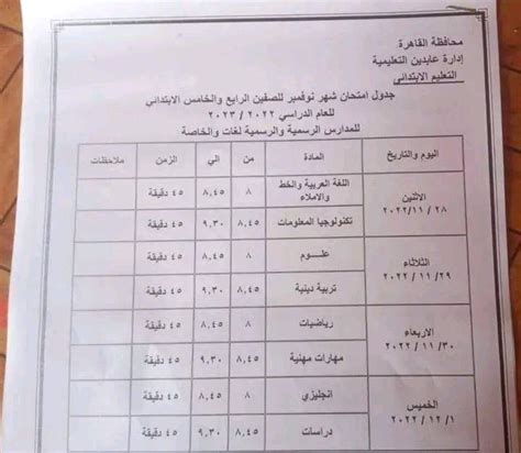 جدول امتحانات شهر نوفمبر لجميع صفوف النقل 2022 منصة كتاتيب مصر