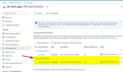 Azureservicebus Unable To Add Microsoft Service Bus Api In Azure App Registration Stack Overflow