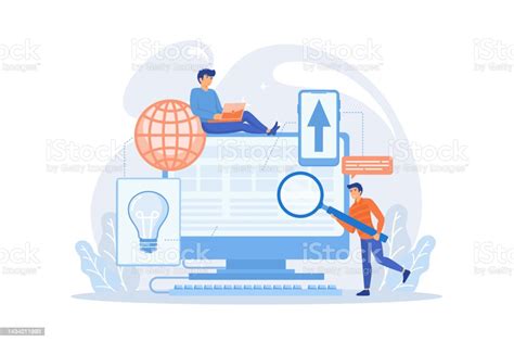 Tiny People Developers At Computer Working On Core System Core System Development All In One