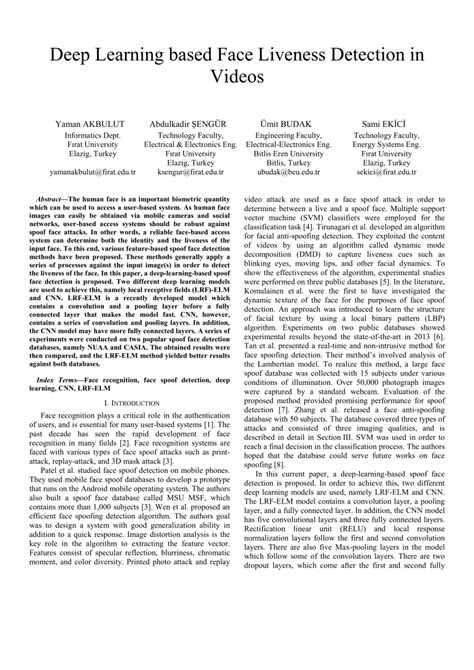 Pdf Deep Learning Based Face Liveness Detection In Videos