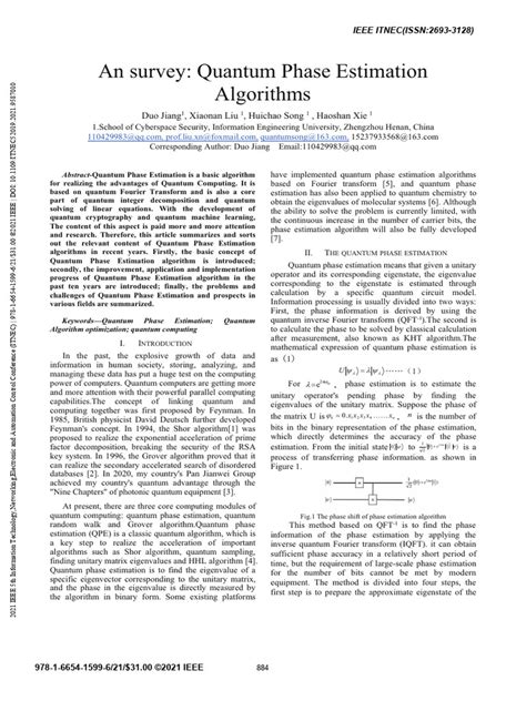 An Survey Quantum Phase Estimation Algorithms Pdf