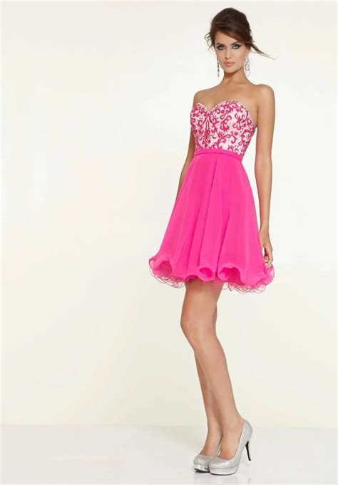 Simple Hot Pink Embroidery Short Cocktail Dresses Sexy Sweetheart Backless Chiffon Summer Party