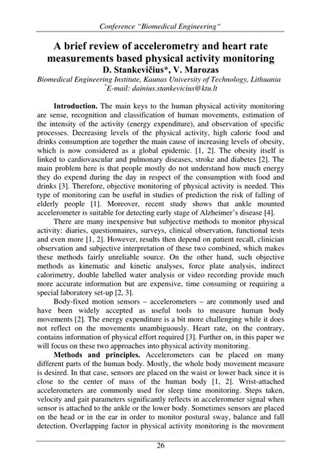 Pdf A Brief Review Of Accelerometry And Heart Rate Measurements Based
