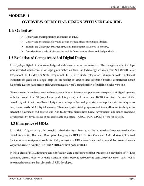 Verilog Hdl 18ec56 Module 1 Notes Module Overview Of Digital