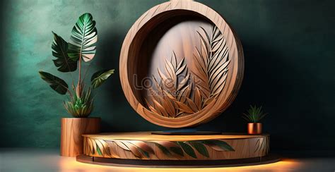 배경에 화려한 최고의 3d 아트 제품 공간 Sppresentation 상단의 나무 연단 모형 사진 무료 다운로드 Lovepik