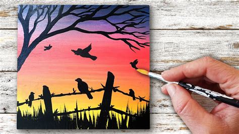 איך לצייר באקרליק ב 14 דק שקיעה צבעונית בלי ניסיון בציור טכניקה פשוטה עם מגבון 😮 כל אחד יכול