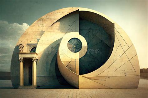 Golden Ratio And Spiral Structure In Summer Surreal Abstract Building Generative Ai Stock