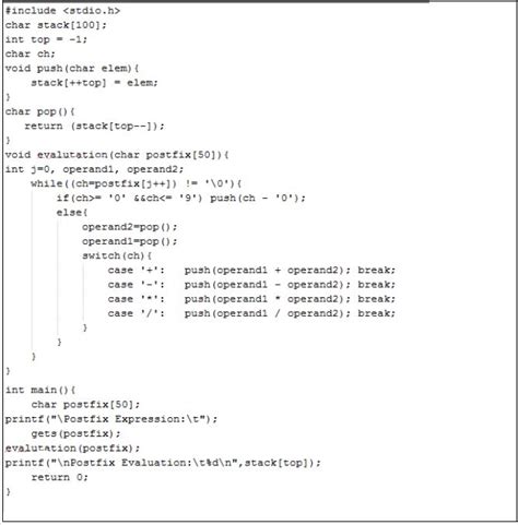 write a c program to evaluate a postfix expression