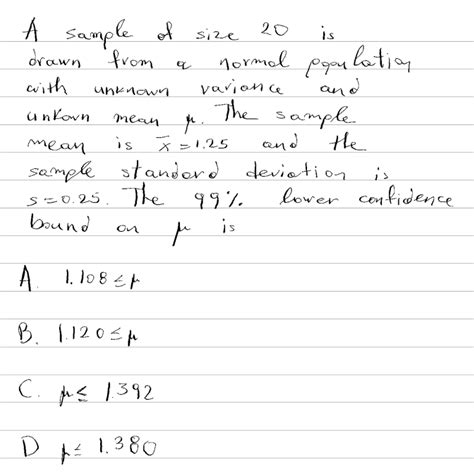 solved q the sample a sample of size 20 is drawn from normal
