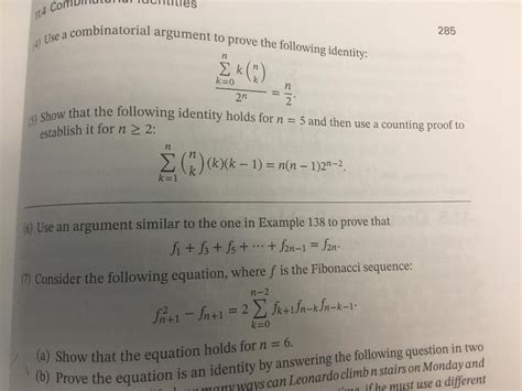 Solved Use A Combinatorial Argument To Prove The Following