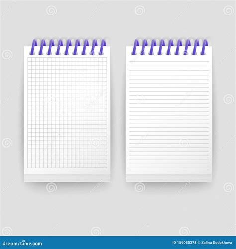 Set Of Realistic Notebooks Blank Open Padded Sketchbook With Lines And