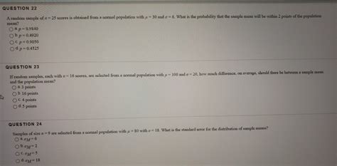 Solved Question 22 A Random Sample Of N 25 Scores Is