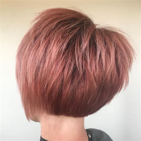 Rose Gold Or Dusty Pink Hair Bob Haircut Pixie Cut Textured Short Bob