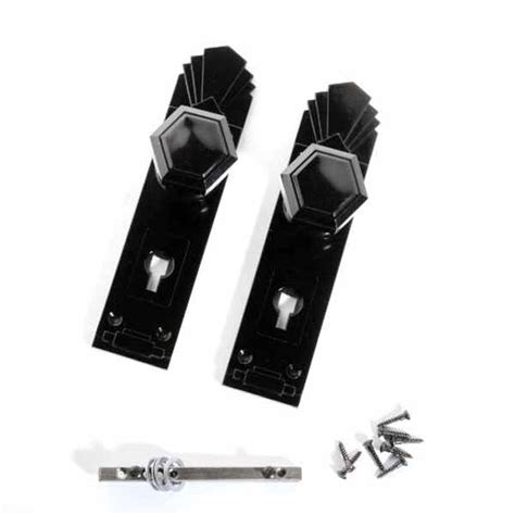 Black Bakelite Brolite Stepped Round Lg Door Knobs Reborn Bakelite