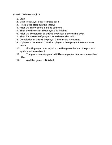 Pseudo Code For Logic 3 Start 2 Both The Player Gets 4 Throws Each 3