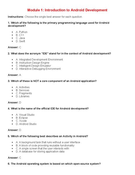 mcq android test module 1 introduction to android development instructions choose the
