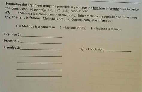 Solved Symbolize The Argument Using The Provided Key And Use Chegg