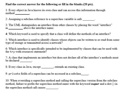 Solved Find The Correct Answer For The Following Or Fill In